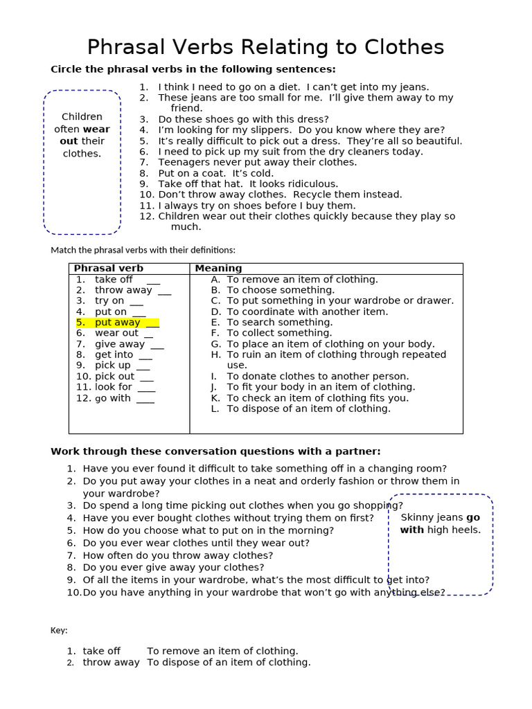 phrasal verbs related to clothes | PDF | Clothing | Aesthetics