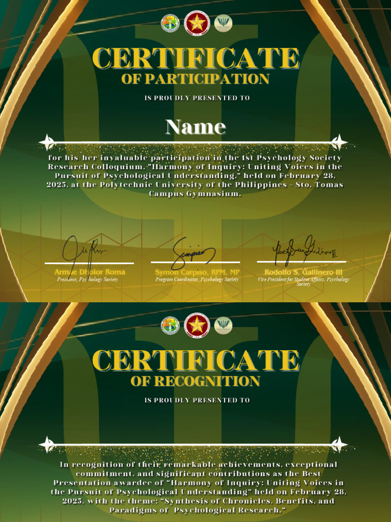 Research Colloquium - Certificate Template | PDF | Psychological ...