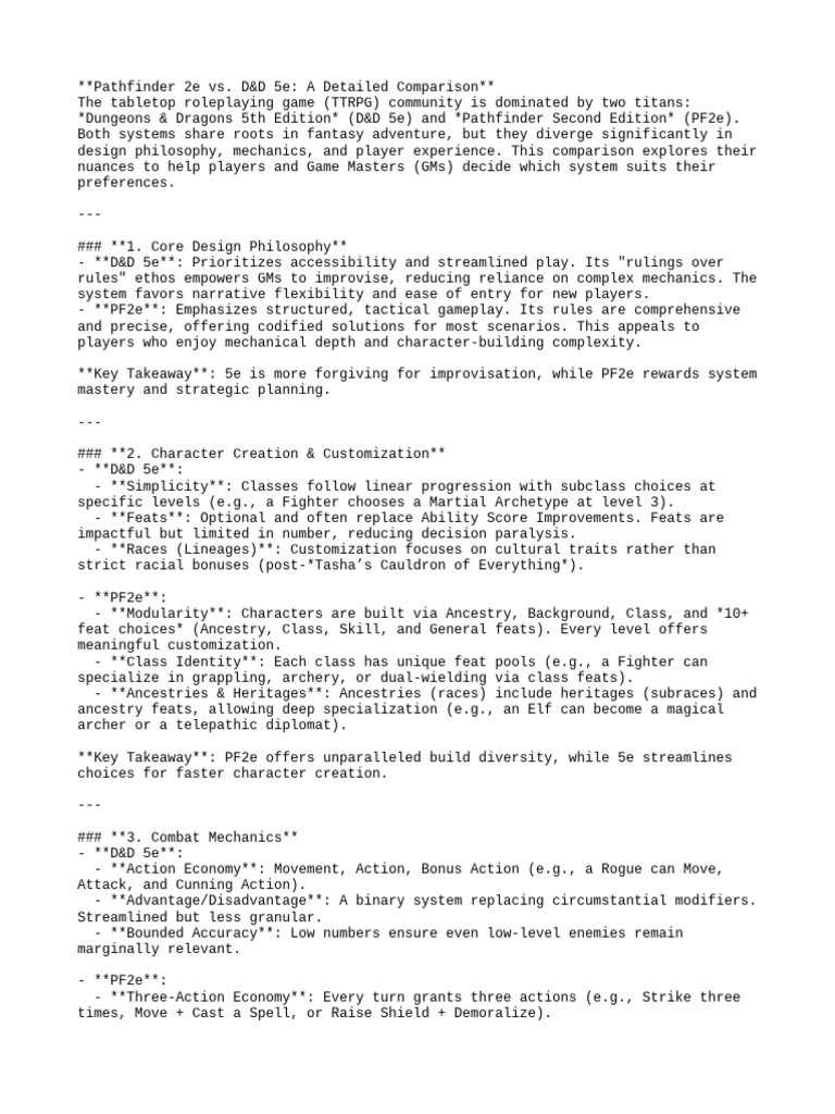 PF2e Vs Dnd5e Differences | PDF | Dungeons & Dragons | Tabletop Games