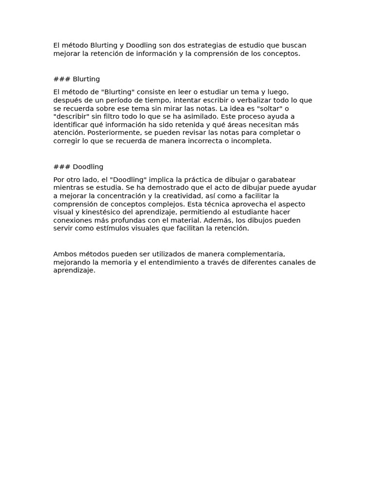 Mejora tu Estudio: Blurting y Doodling | PDF