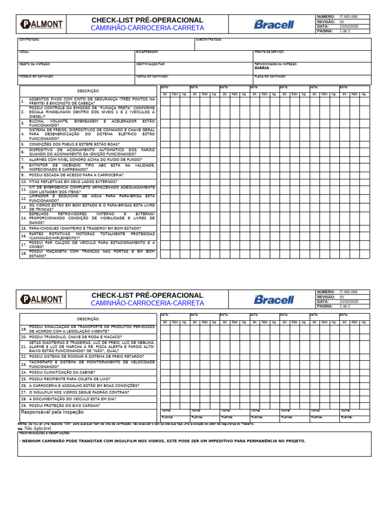 Checklist - Carreta | PDF | Veículos | Veículo motorizado