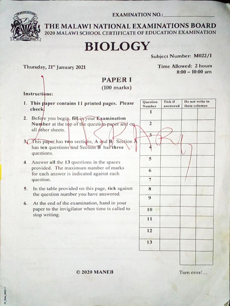 2020_Msce_biology_(1) | PDF