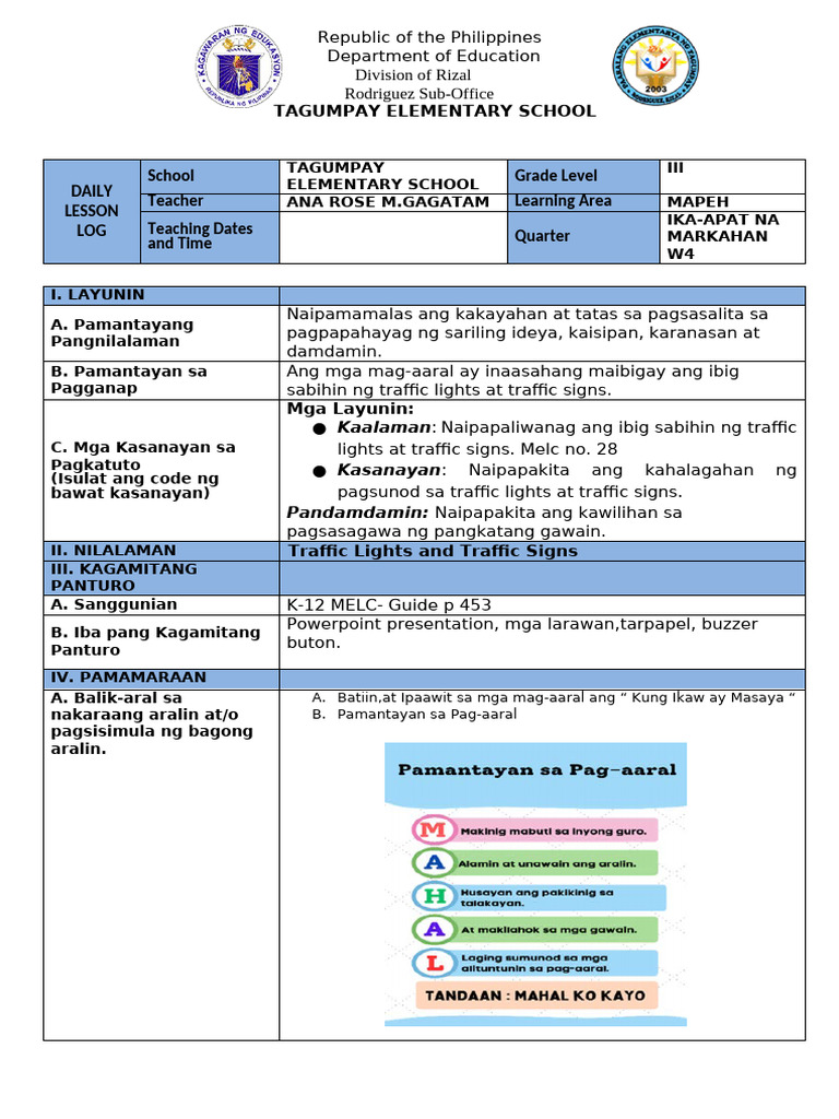 Lesson Plan Mapeh 3 COT 1 | PDF