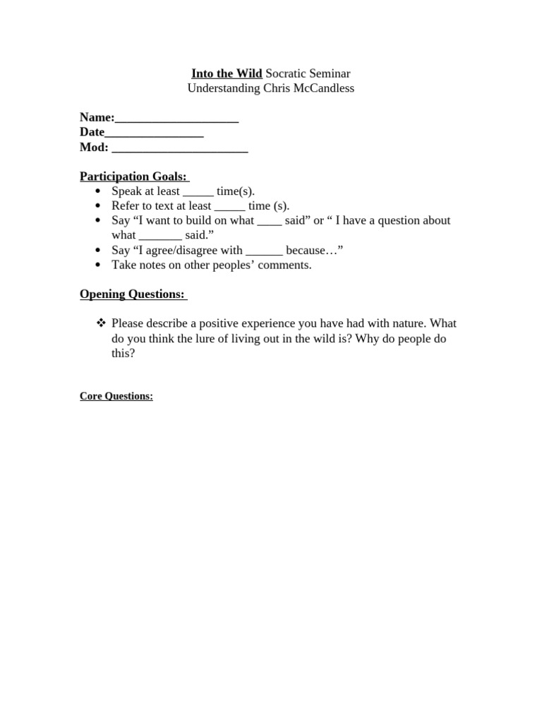 Socratic Seminar on Into the Wild | PDF