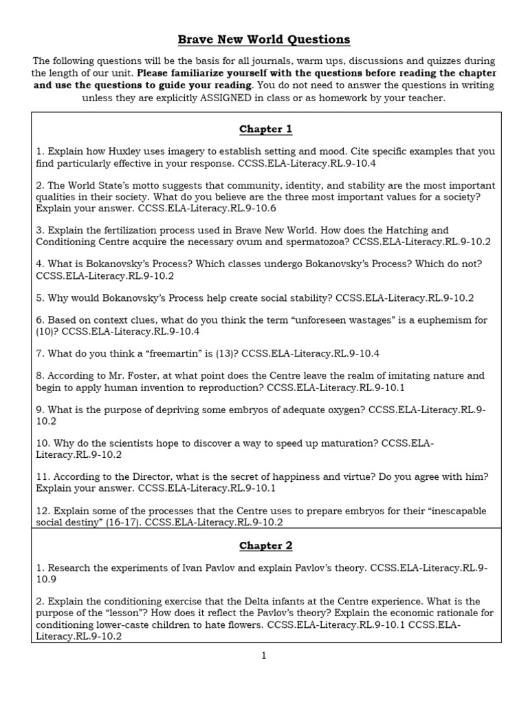 Discussion Questions for Brave New World | PDF