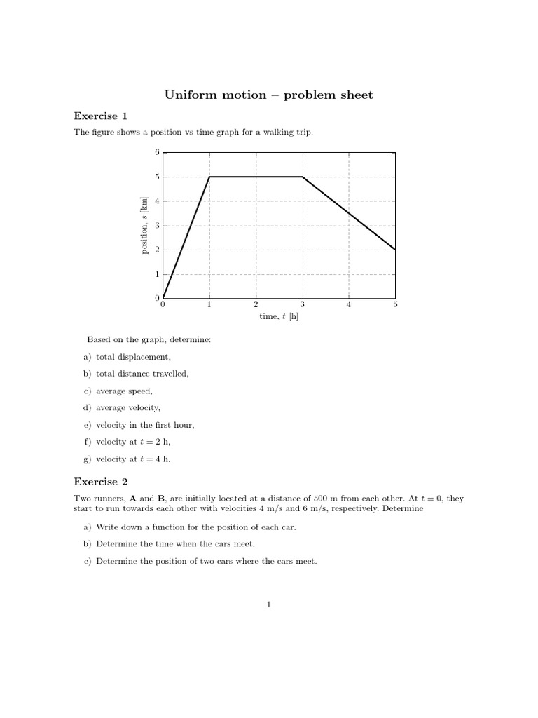 Uniform Motion - Problem Sheet | PDF | Velocity | Speed