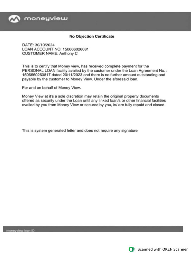 Money View NOC | PDF