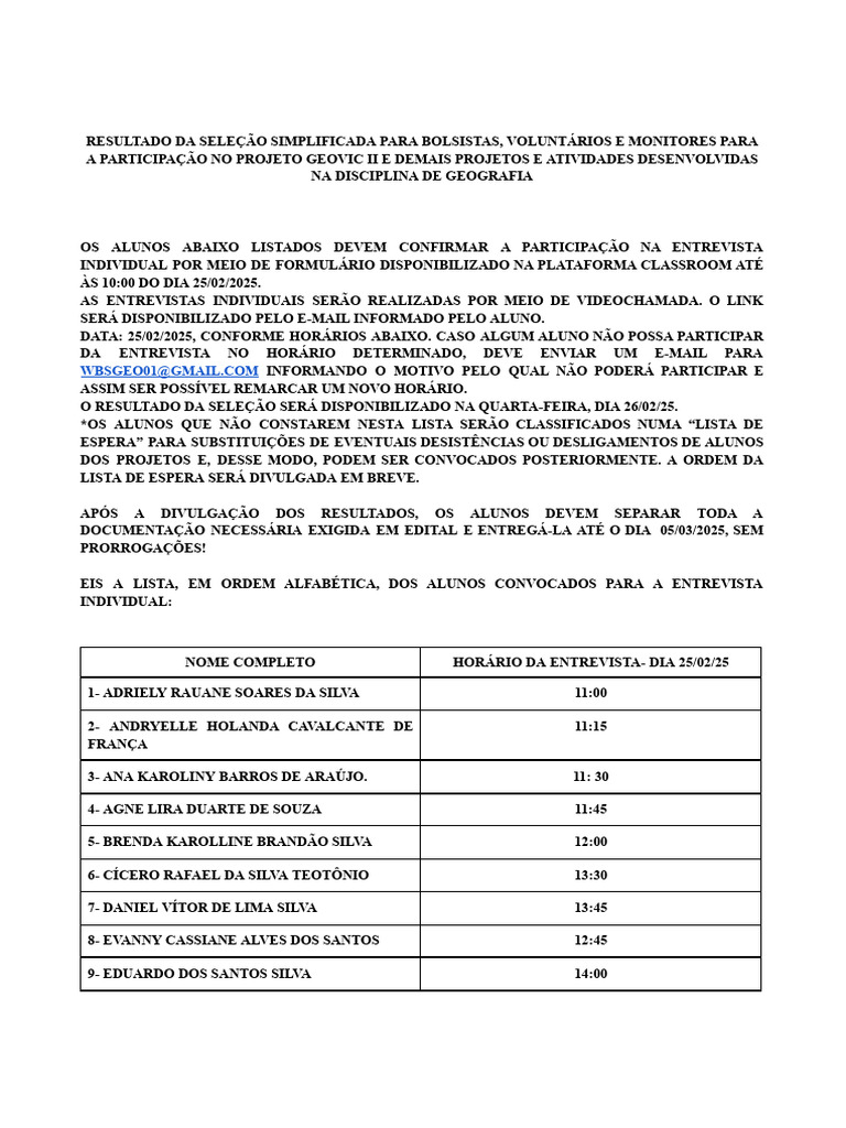 Resultado Retificado Da Seleção Simplificada Para Bolsistas ...