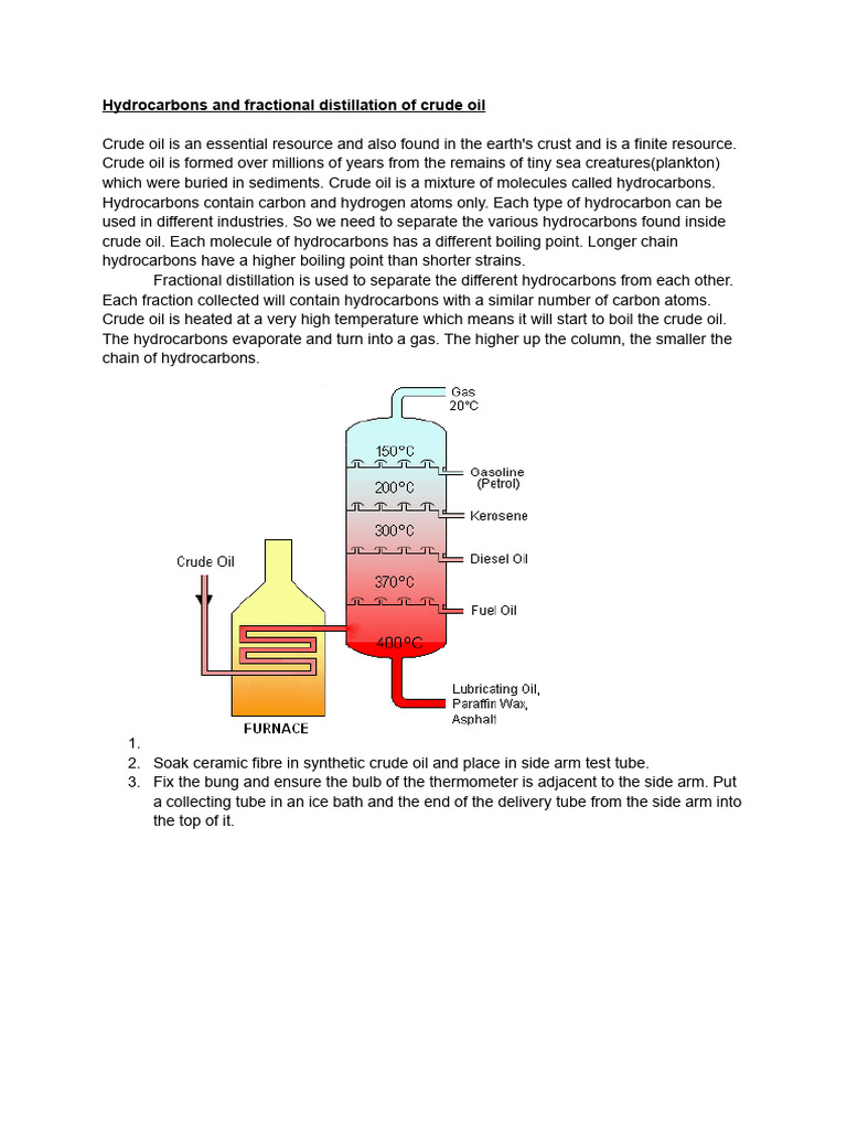 Hydrocarbons and fractional distillation of crude oil | PDF