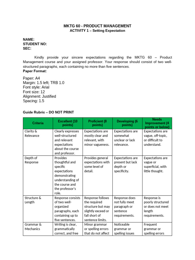 Activity 1 Setting Expectation | PDF | Grammar | Cognitive Science