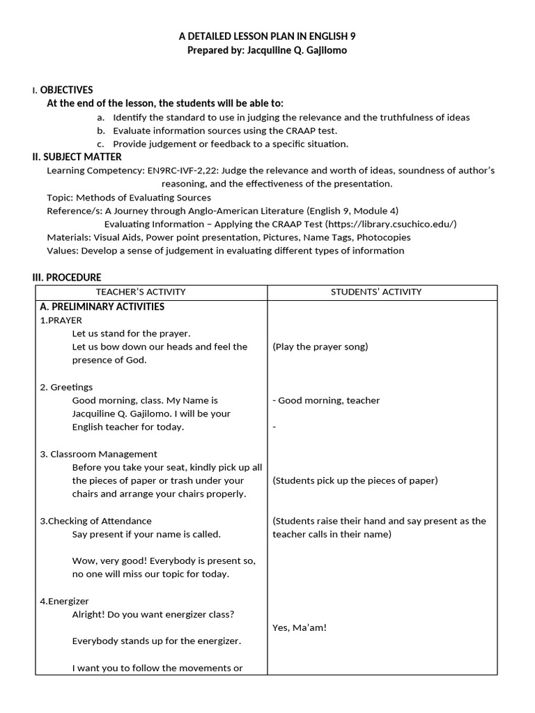 Evaluating Information Sources Lesson Plan | PDF | Human Communication ...