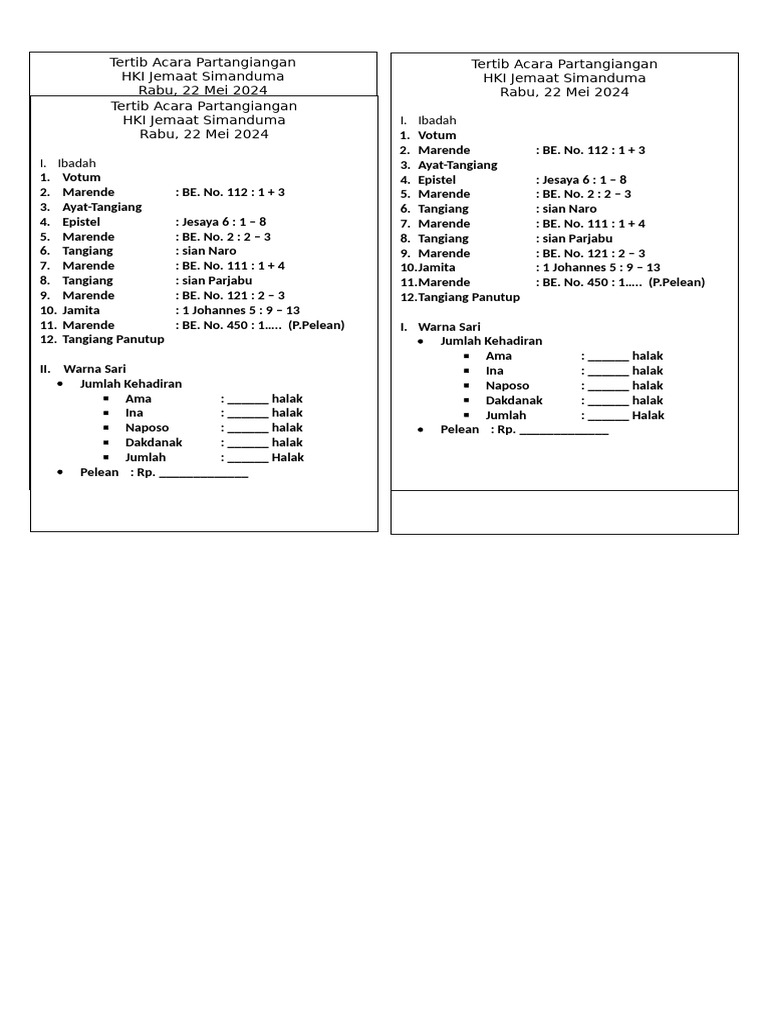 Tertib Acara Ibadah HKI Simanduma | PDF