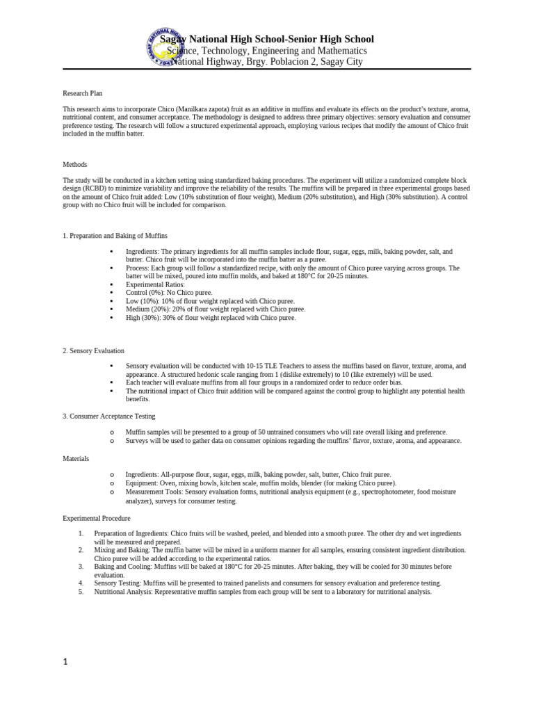 Experimental Proposal Format | PDF | Muffin | Baking