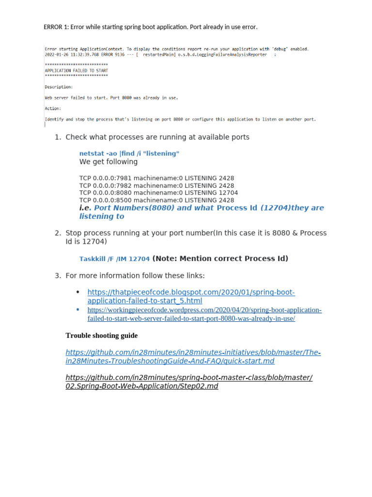 Steps Error Fix Sprinboot | PDF