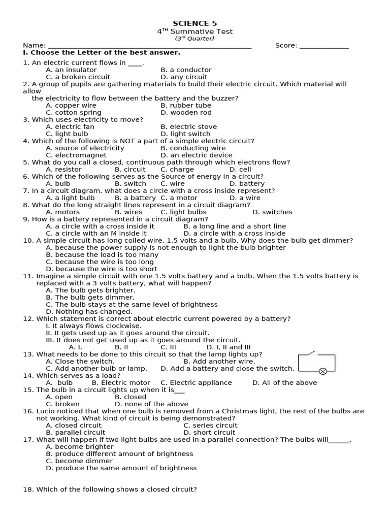 SCIENCE5_ST4_Q3 | PDF | Series And Parallel Circuits | Electric Current