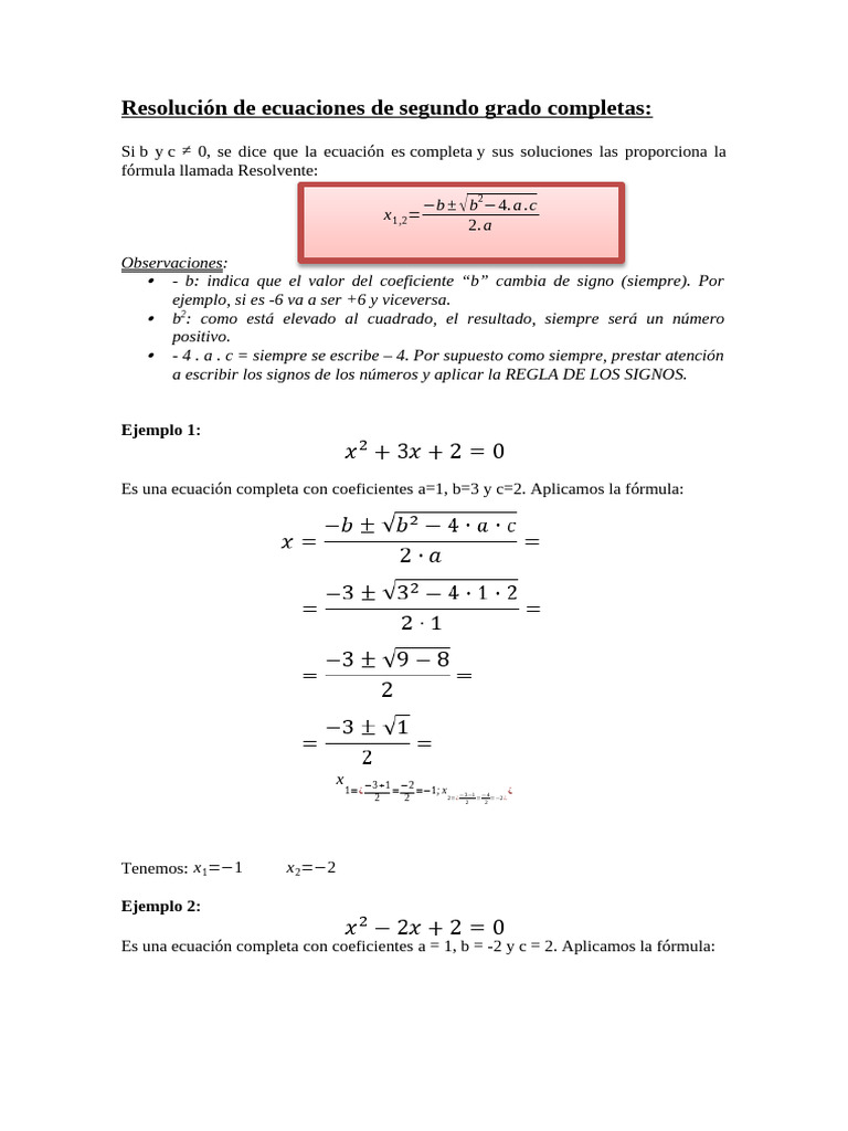 6 - 1 Ecuaciones de Segundo Grado Completas | PDF | Ecuaciones ...