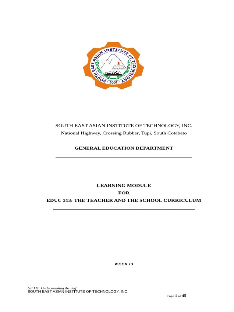 Educ 313 (Final) | PDF | Curriculum | Learning