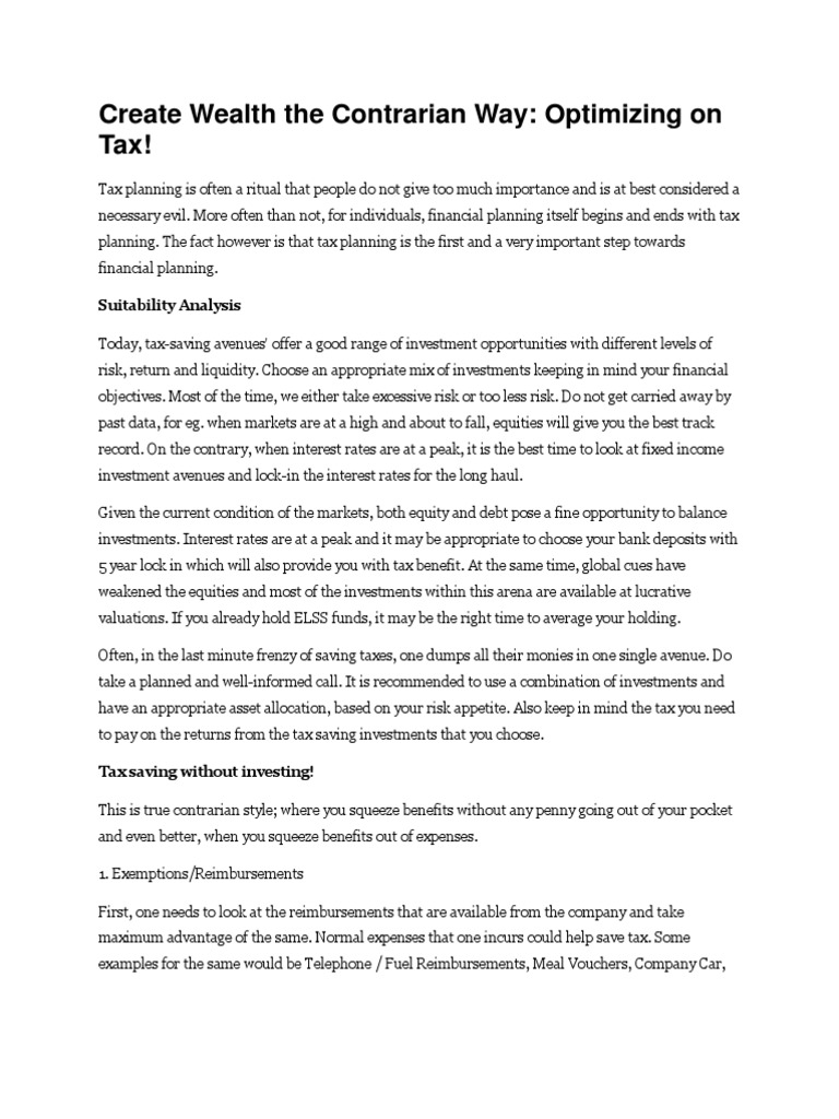 Create Wealth The Contrarian Way: Optimizing On Tax!: Suitability ...