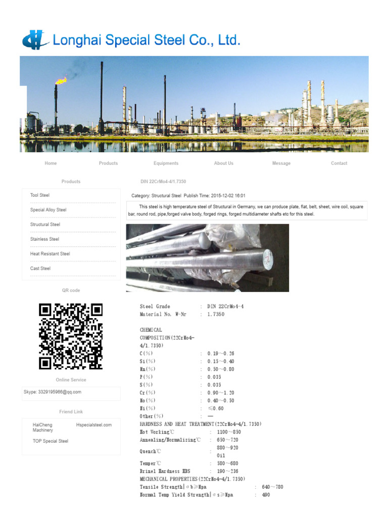DIN 22CrMo4-4 - 1.7350 - Longhai Special Steel Co., LTD | PDF | Steel ...