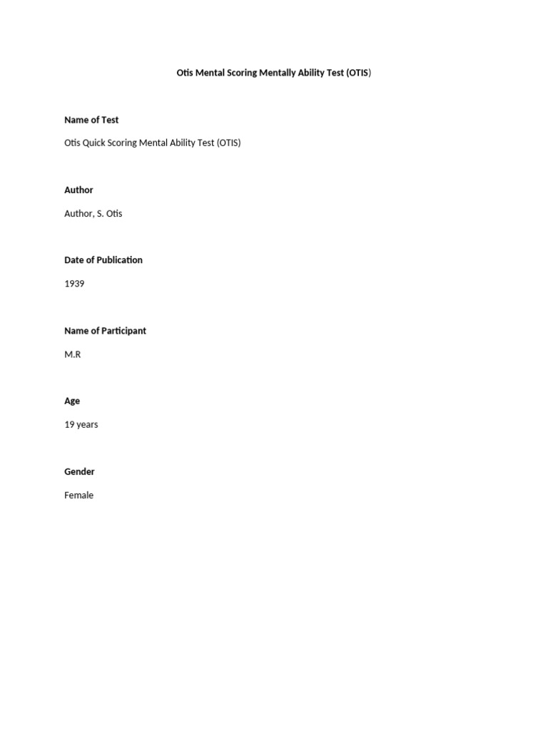Otis Mental Scoring Mentally Ability Test (AutoRecovered) | PDF ...