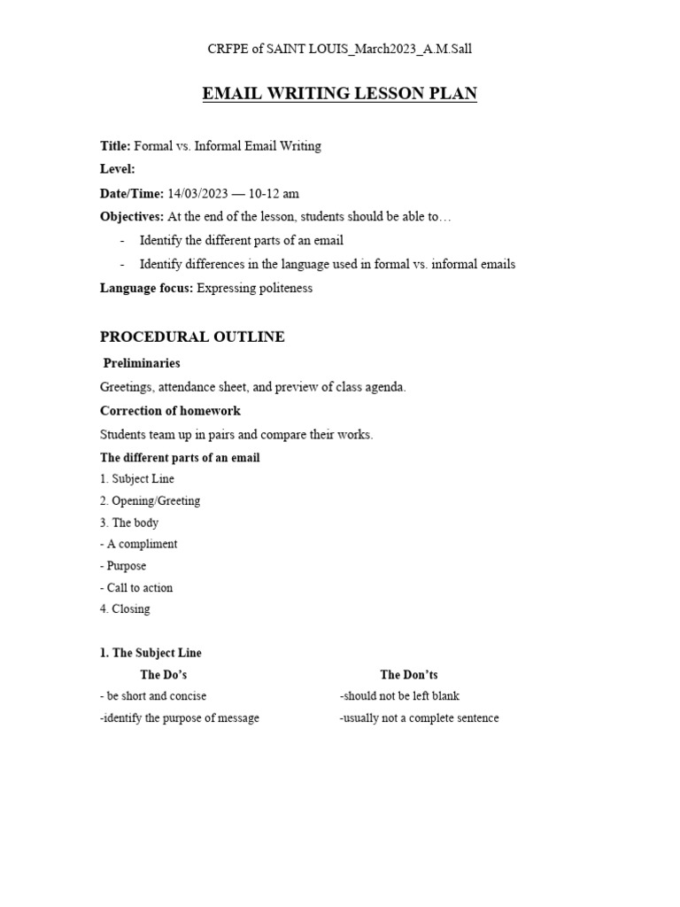 Email Writing Lesson Plan | PDF