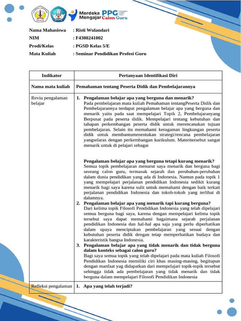 Refleksi Mata Kuliah PPDP | PDF