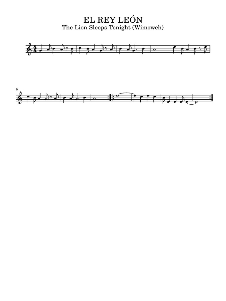 El Rey Leon-The Lion Sleeps Tonight Wimoweh | PDF