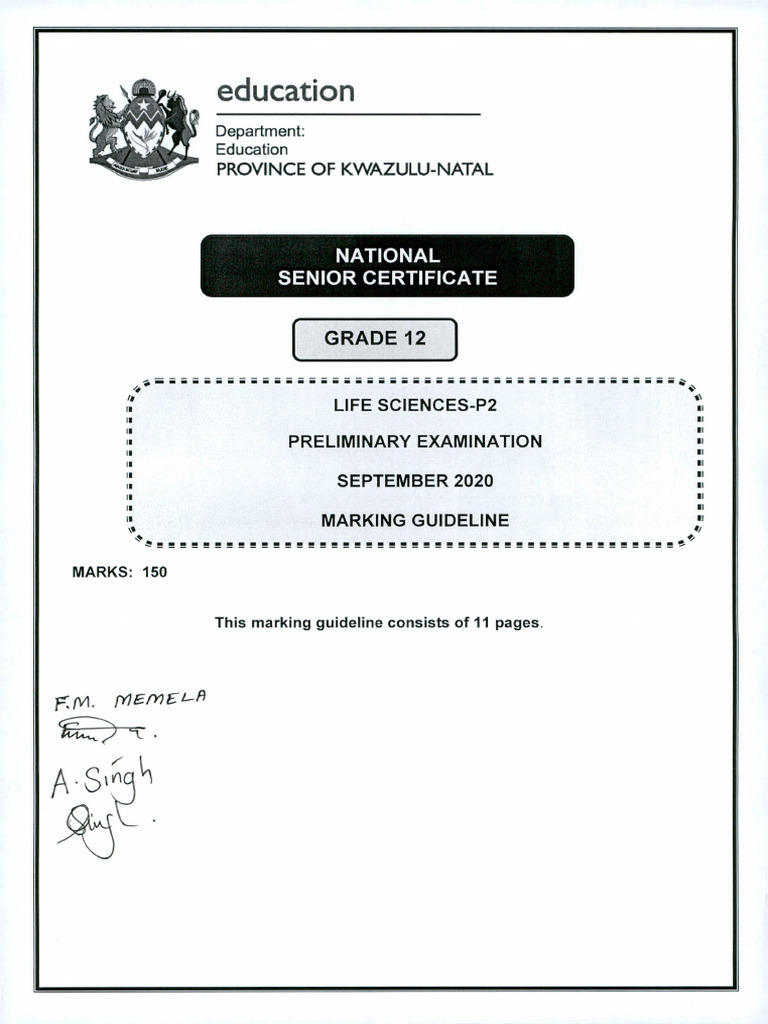 KZN Life Science P2 Prep Exam MEMO 2020 | PDF