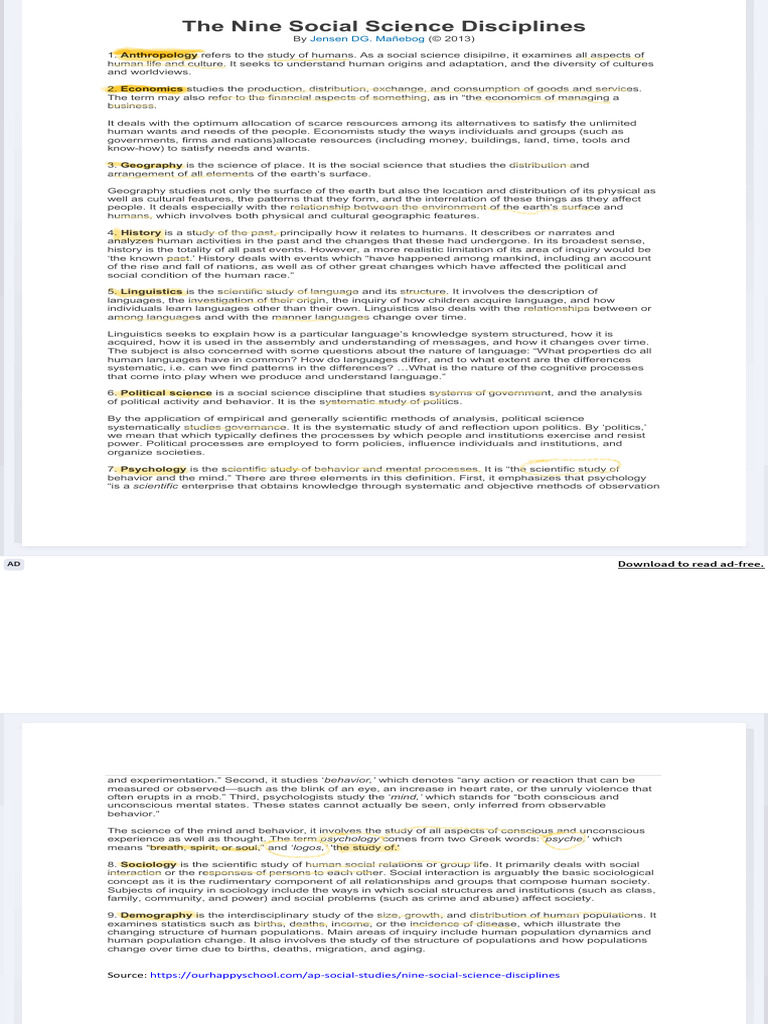 The Nine Social Science Disciplines PDF Linguistics Social Science ...