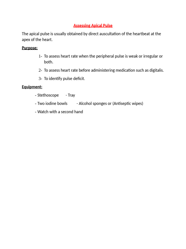 How to Assess Apical Pulse | PDF