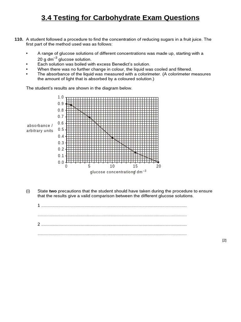 3.4 Testing For Carbohydrate Exam Questions | PDF | Glucose | Sugar