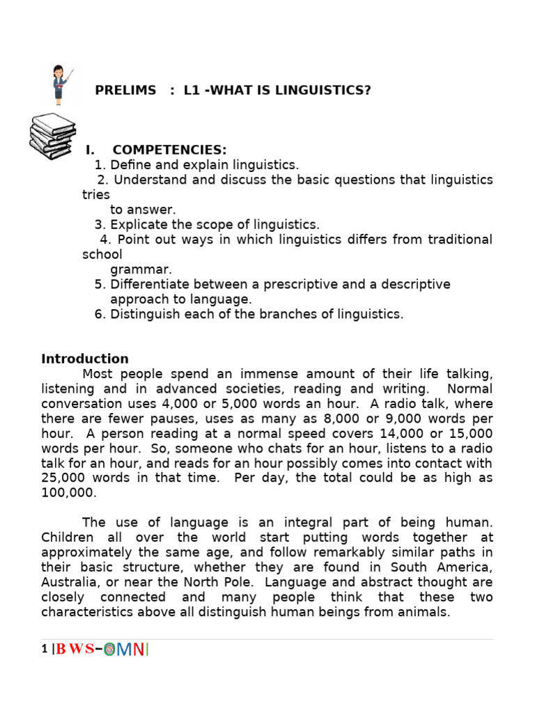 LESSON 1 EL 1 Introduction To Linguistics | PDF | Linguistics | Semantics