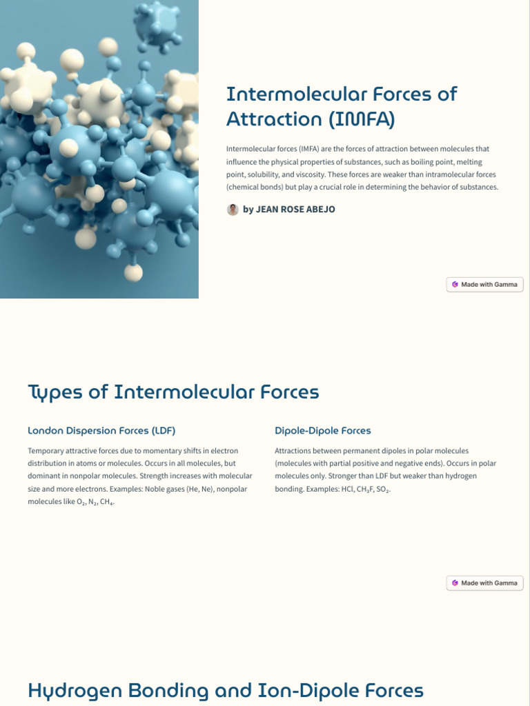 Lesson 3.3 Intermolecular Forces of Attraction IMFA | PDF ...