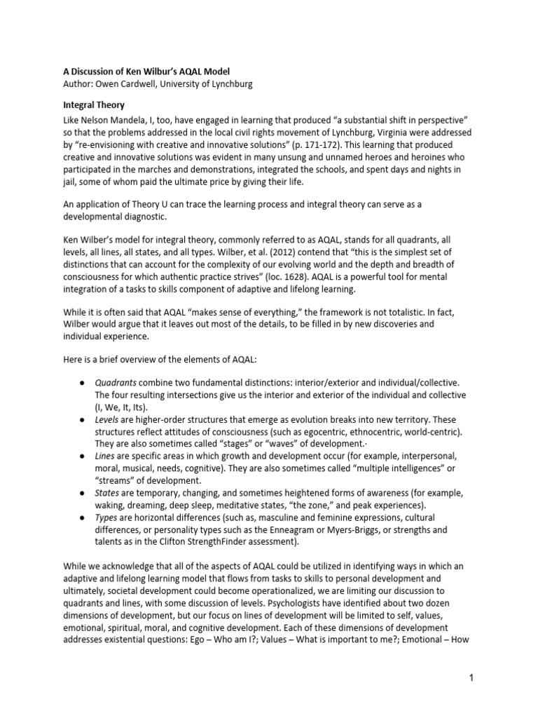 Understanding Ken Wilber's AQAL Model | PDF | Psychological Concepts ...