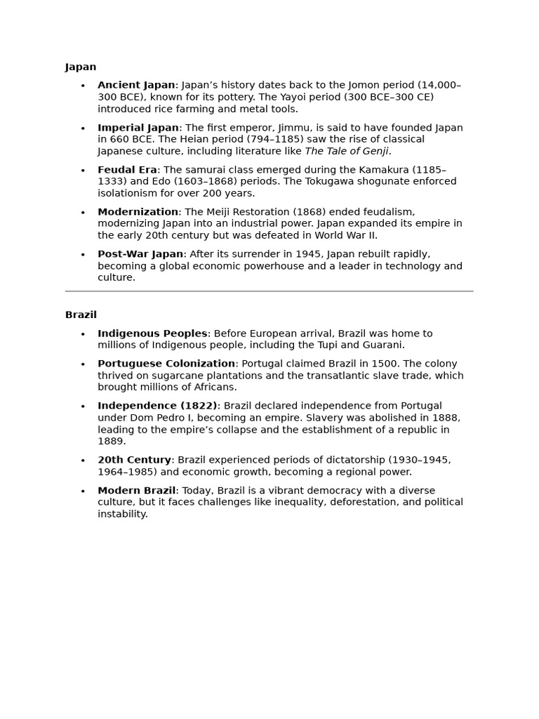 History of Japan and Brazil Overview | PDF