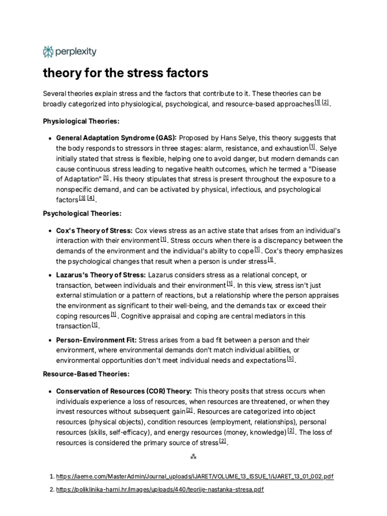Theory For The Stress Factors | PDF | Stress (Biology) | Psychological ...