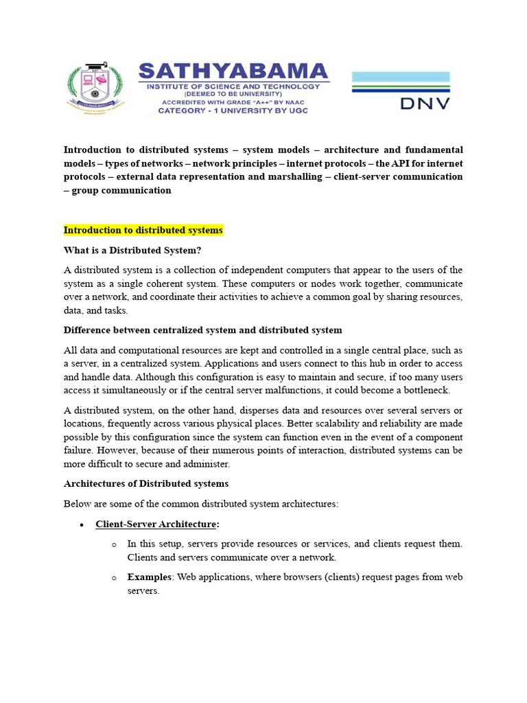 UNIT-1 Distributed System | PDF | Client–Server Model | Distributed Computing