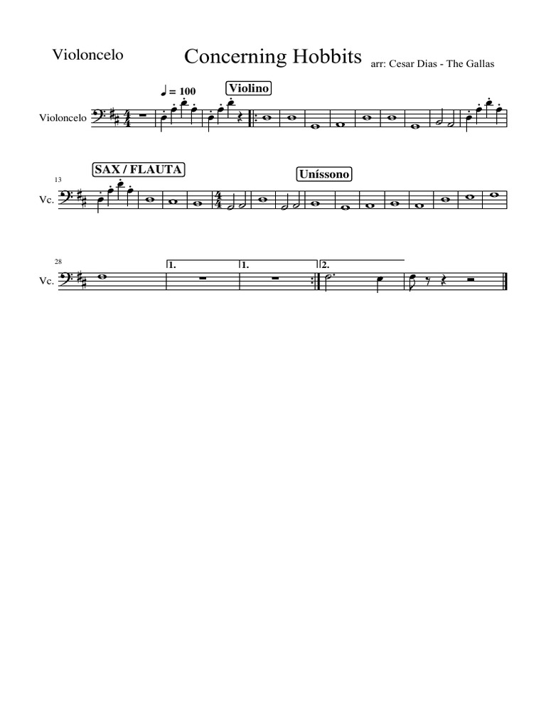 Concerning Hobbits - 1E2-Violoncelo | PDF