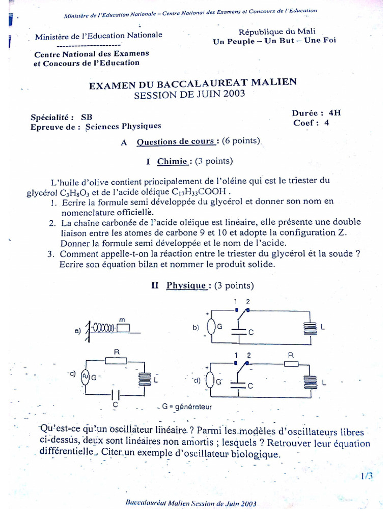Bac Physique Chimie 2003 - SB | PDF