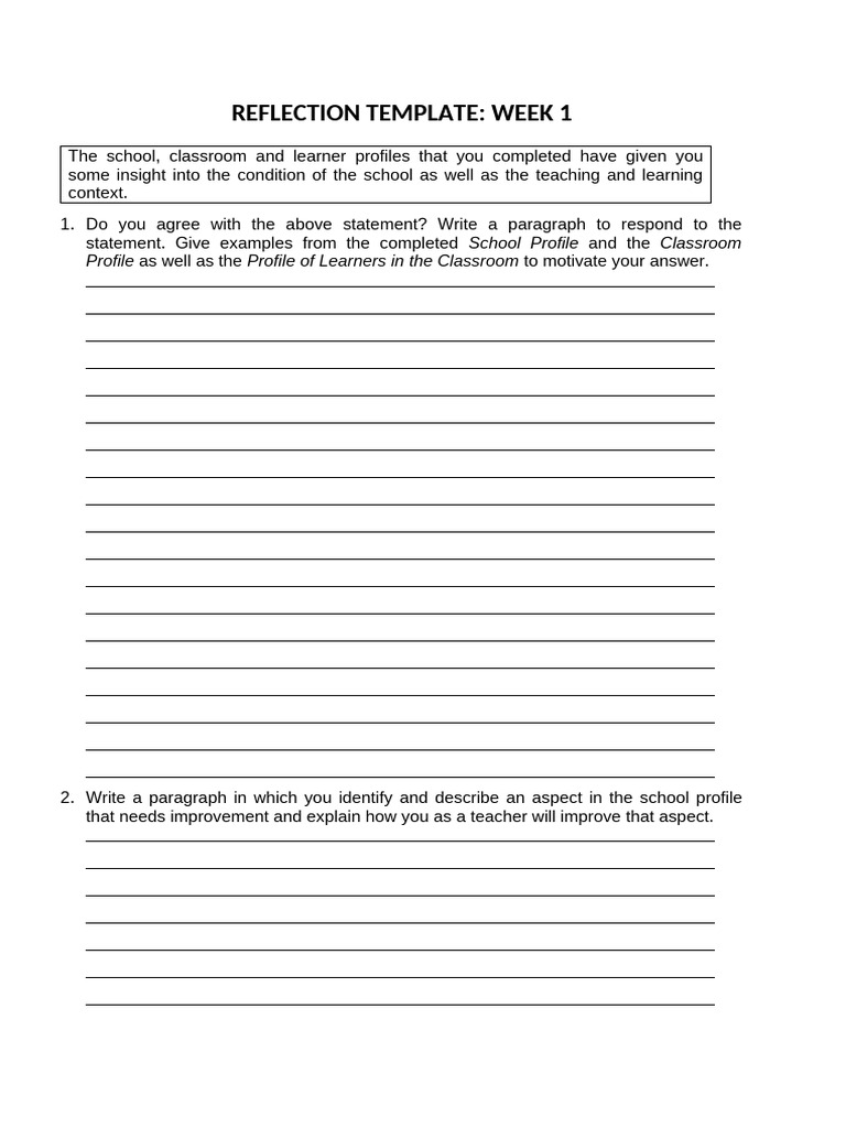 Week 1 School Reflection Guide | PDF
