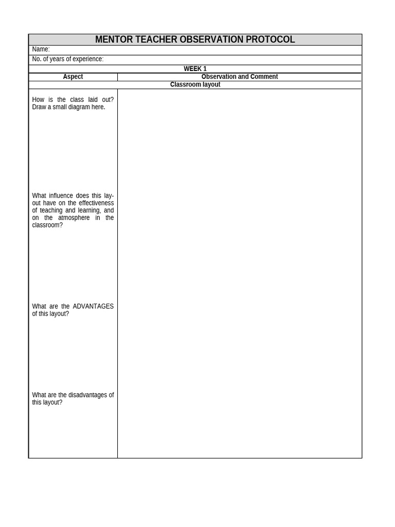F-WIL 202 Mentor Teacher Observation Protocol | PDF | Mentorship | Learning