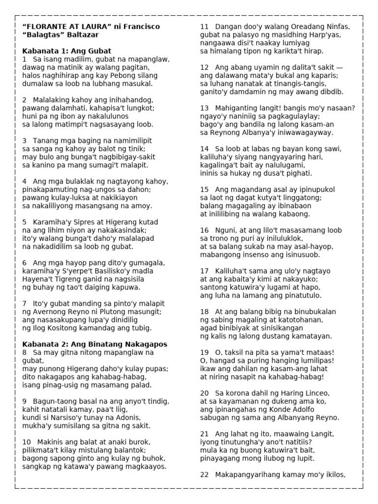 FLORANTE AT LAURA (Kabanata 1-30) | PDF