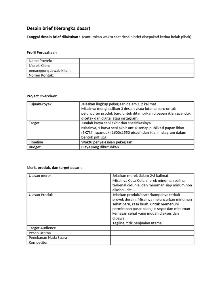 Contoh Desain Brief Proyek Kreatif | PDF