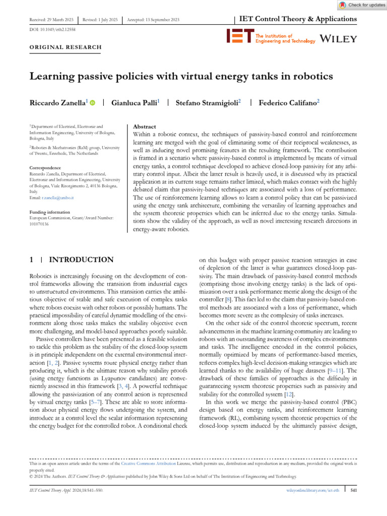 Learning passive policies with virtual energy tanks in robotics | PDF | Control Theory