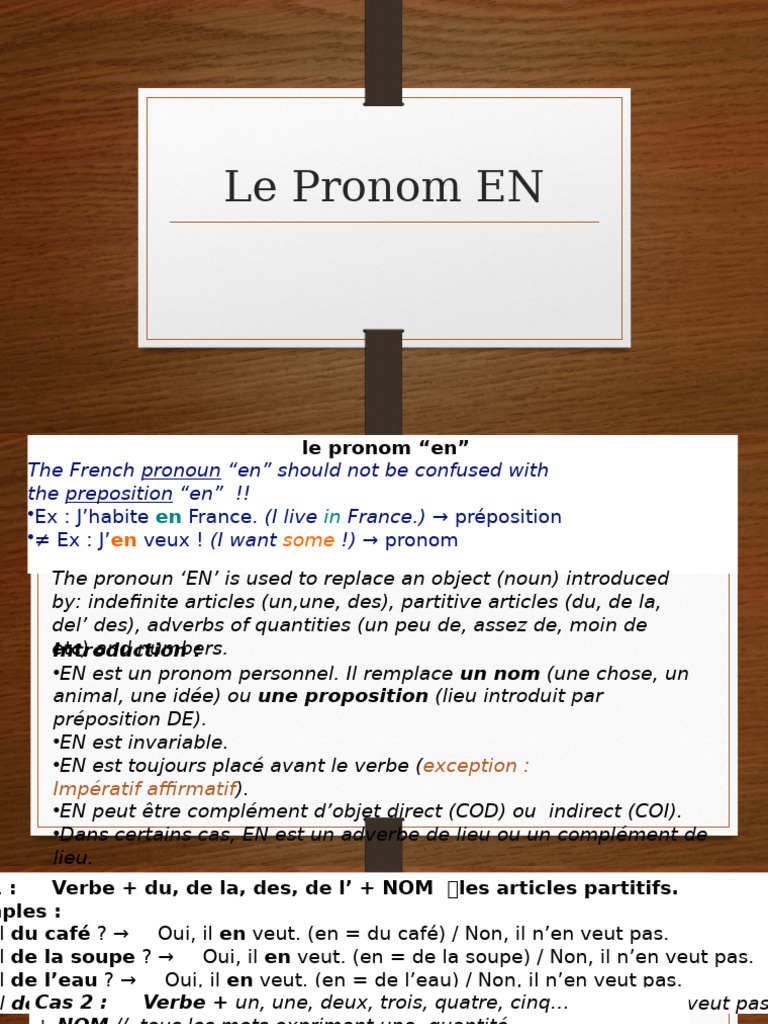 Utilisation du pronom "en" en français | PDF | Unités sémantiques ...