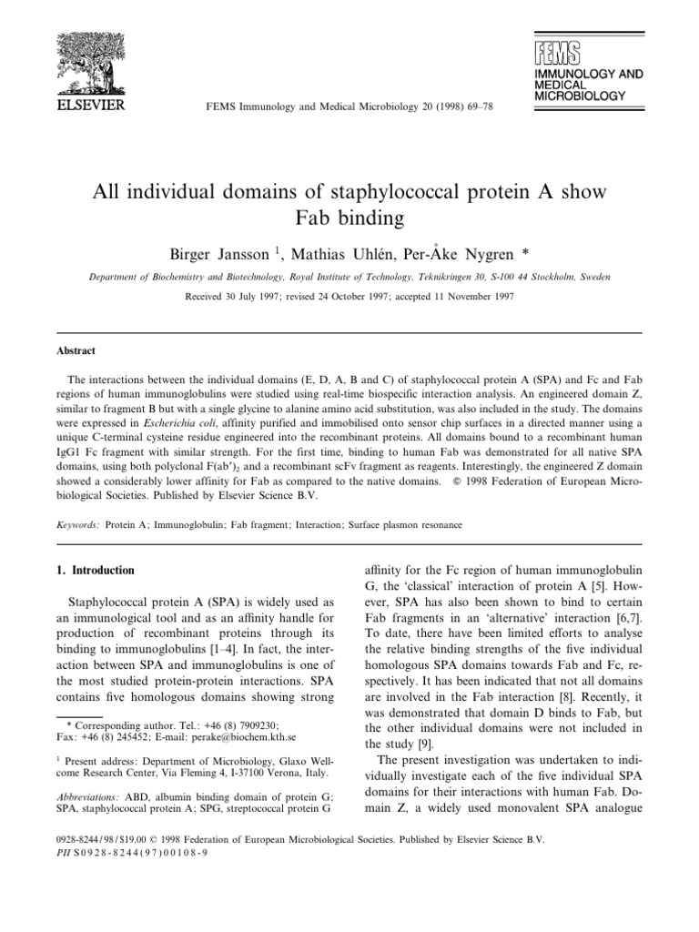 All Individual Domains of Staphylococcal Protein A Show | PDF ...