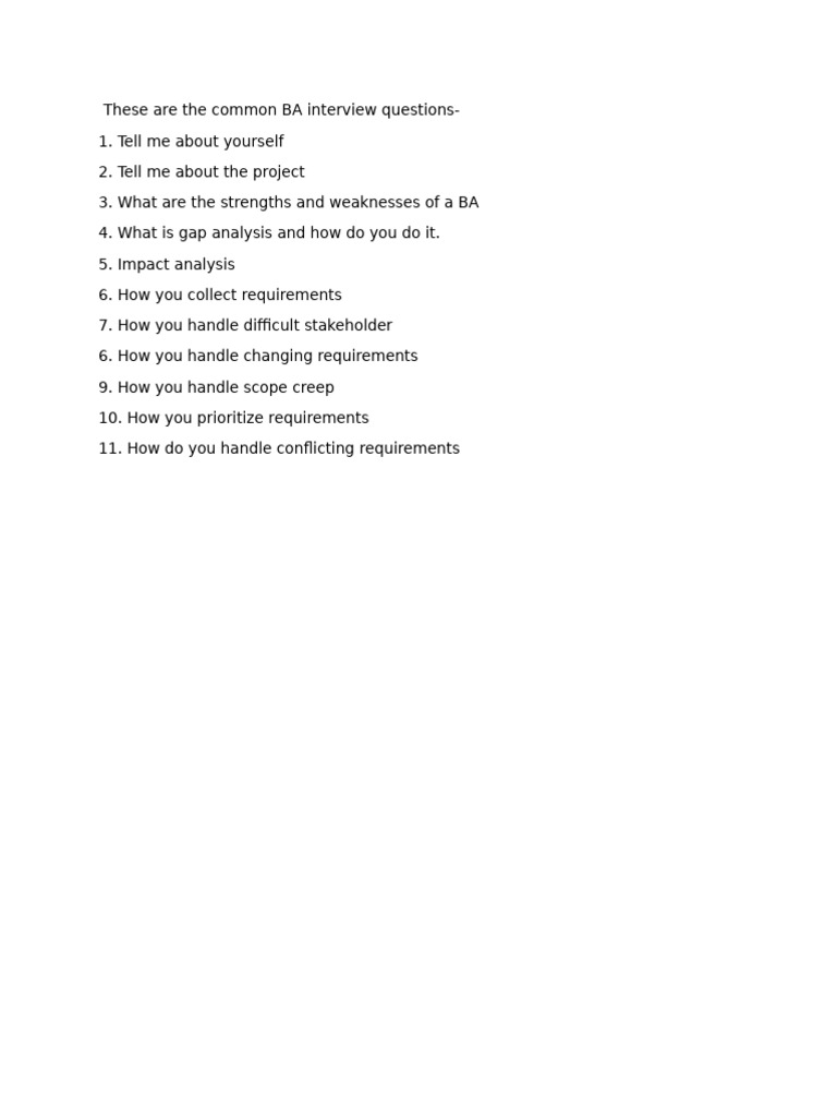 Common BA Interview Questions Guide | PDF