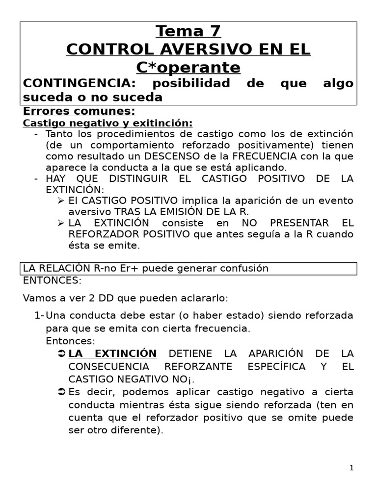 Tema 7_control Aversivo en El Condicionamiento Operante | PDF | Reforzamiento | Condicionamiento ...