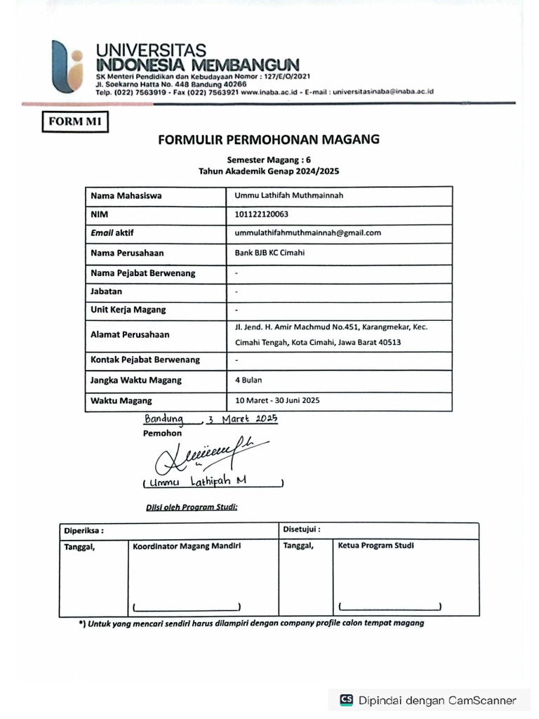 FORM M1 - BANK BJB KC CIMAHI | PDF