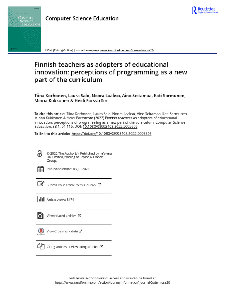 Finnish Teachers' Views on Programming in Curriculum | PDF | Teachers ...